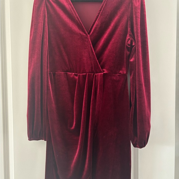 SHEIN | Dresses | Shein Red Wrap Tie Front Gown With Bishop Sleeves ...